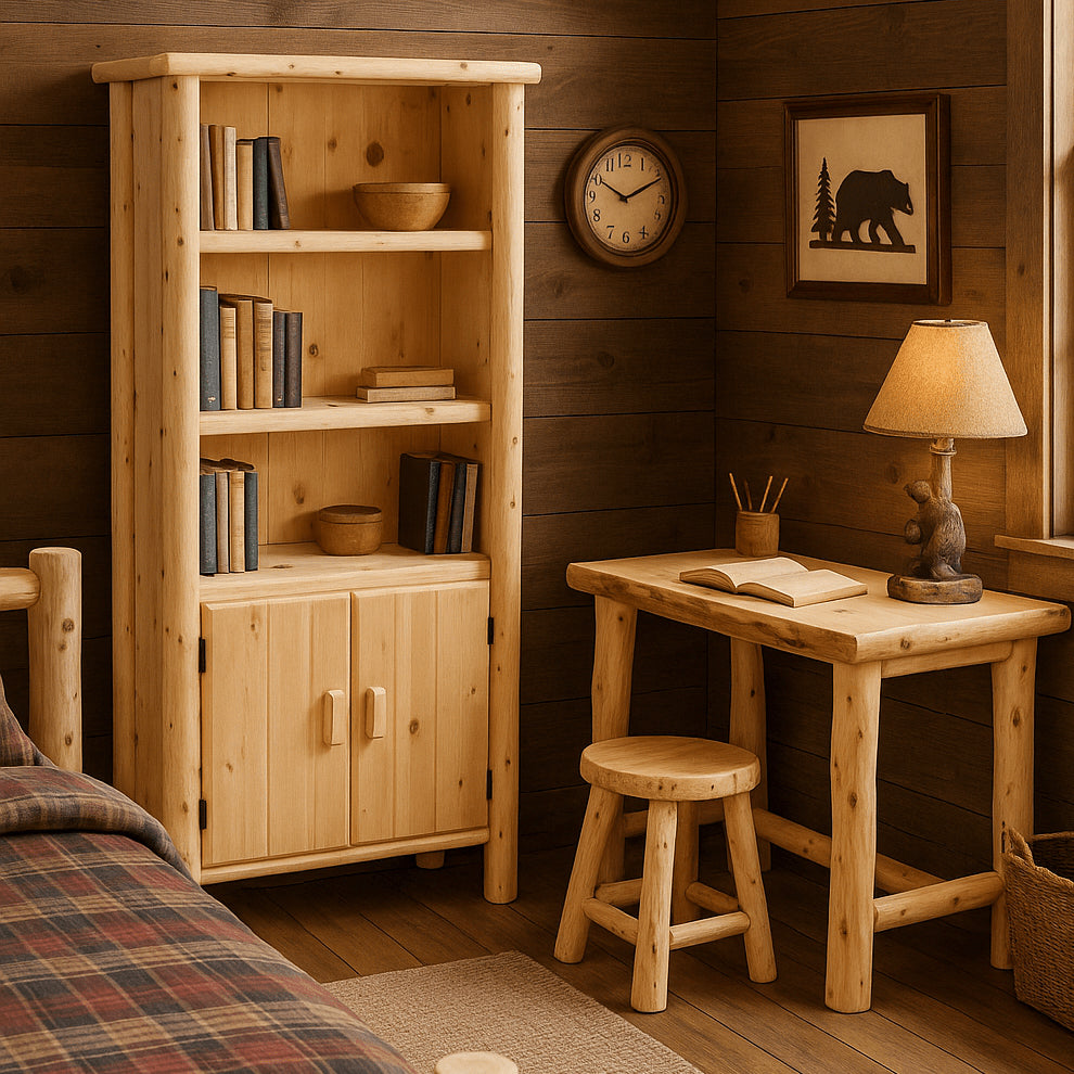 True North Timber Cedar Log Bookshelf – Real Rustic Furniture