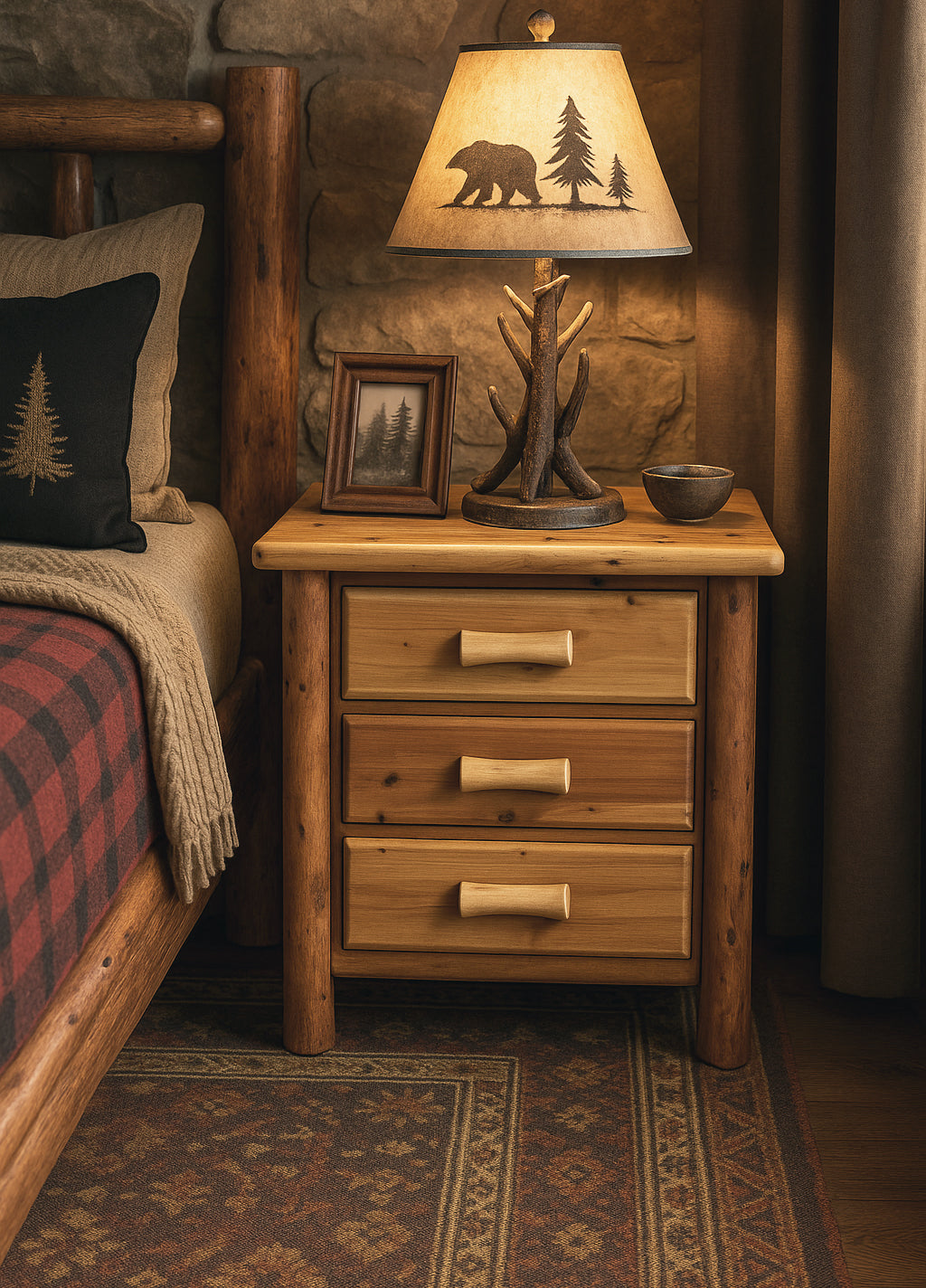 True North Timber 3 Drawer Log Nightstand – Real Rustic Furniture